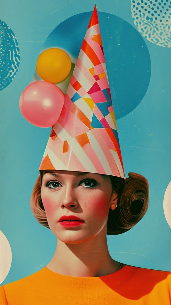 Collage Retro dreamy party hat | Free Photo Illustration - rawpixel