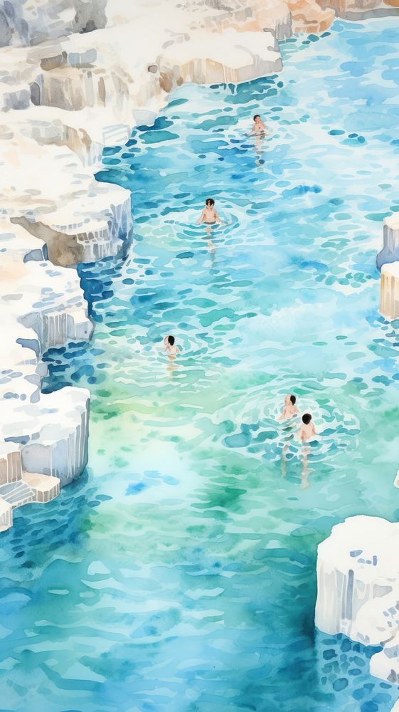 Watercolor hot spring swimming outdoors | Premium Photo Illustration ...