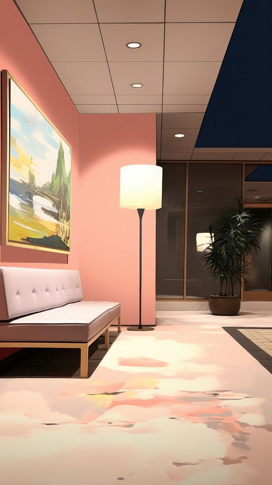 Lobby hotel furniture painting architecture. | Free Photo Illustration ...