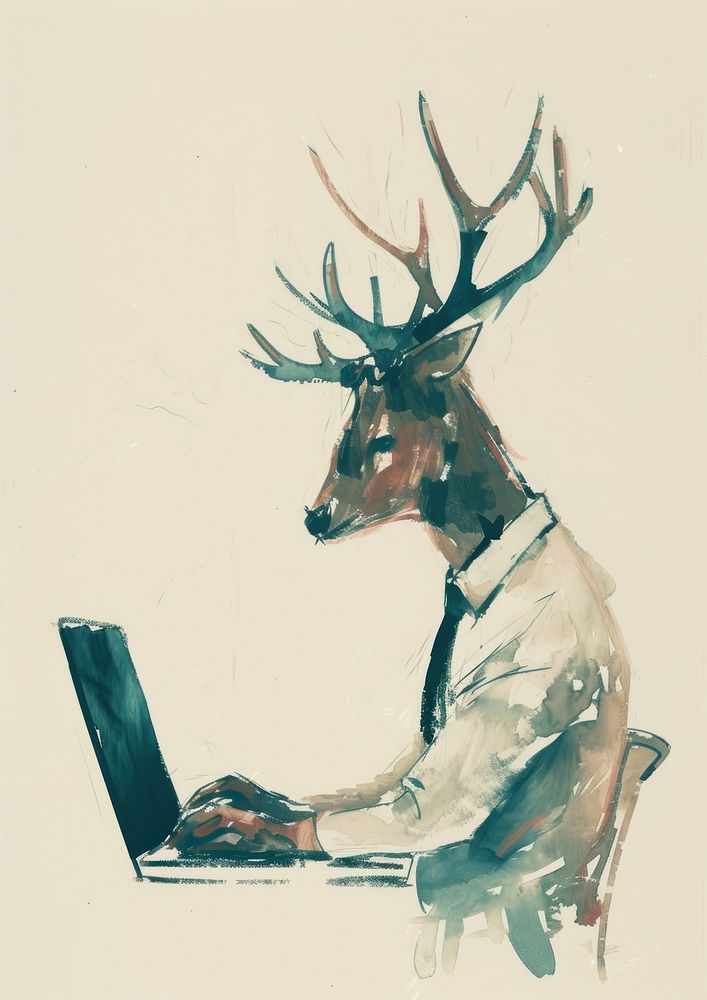 Deer businessperson laptop computer animal. | Free Photo Illustration ...