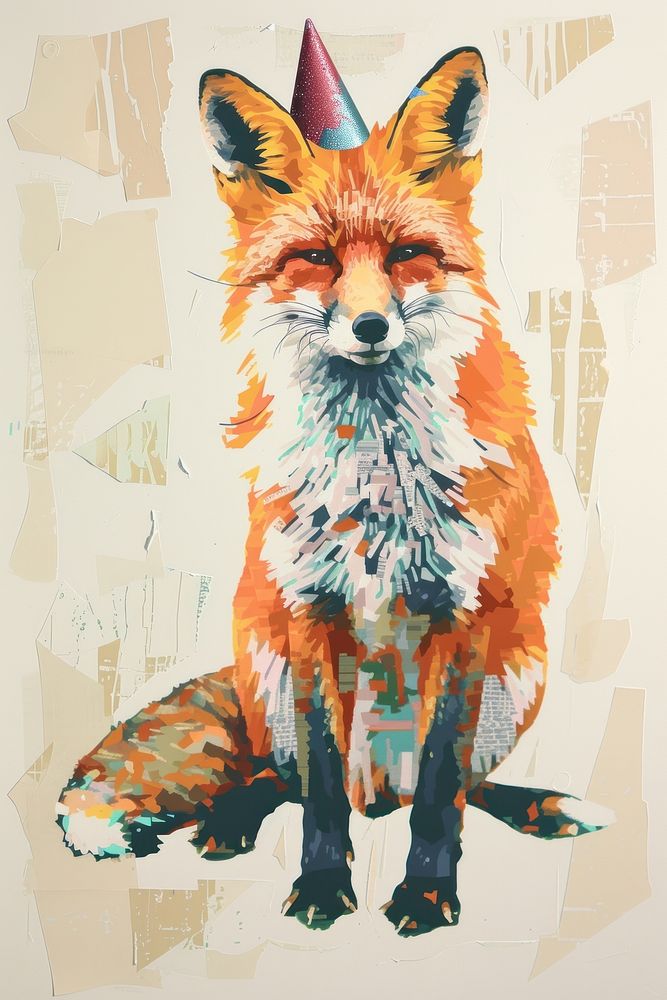 fox wearing party hat animal | Free Photo Illustration - rawpixel