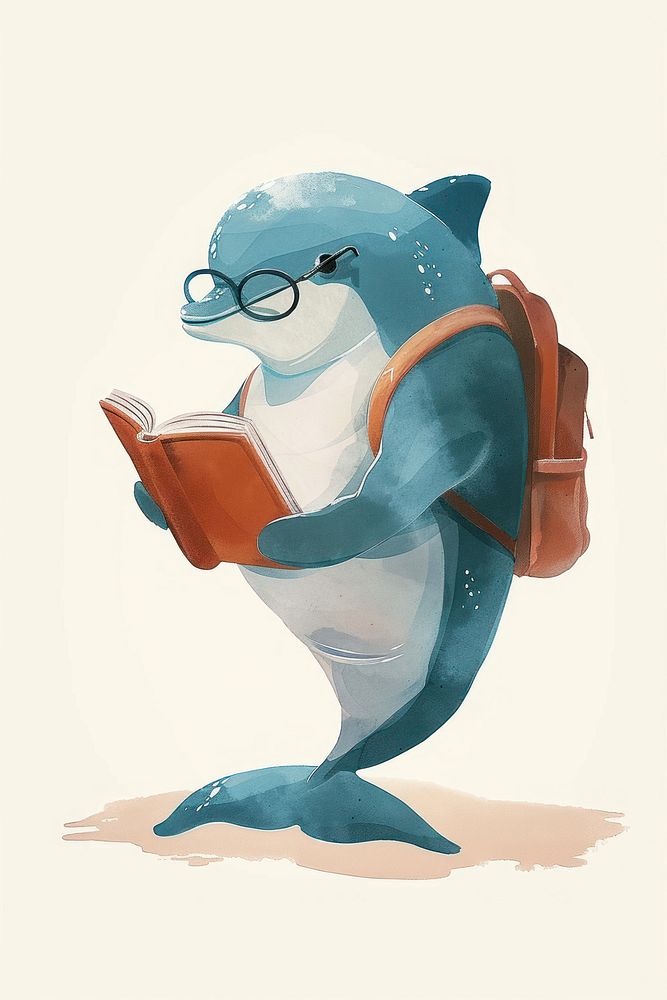 dolphin student reading book glasses | Free Photo Illustration - rawpixel
