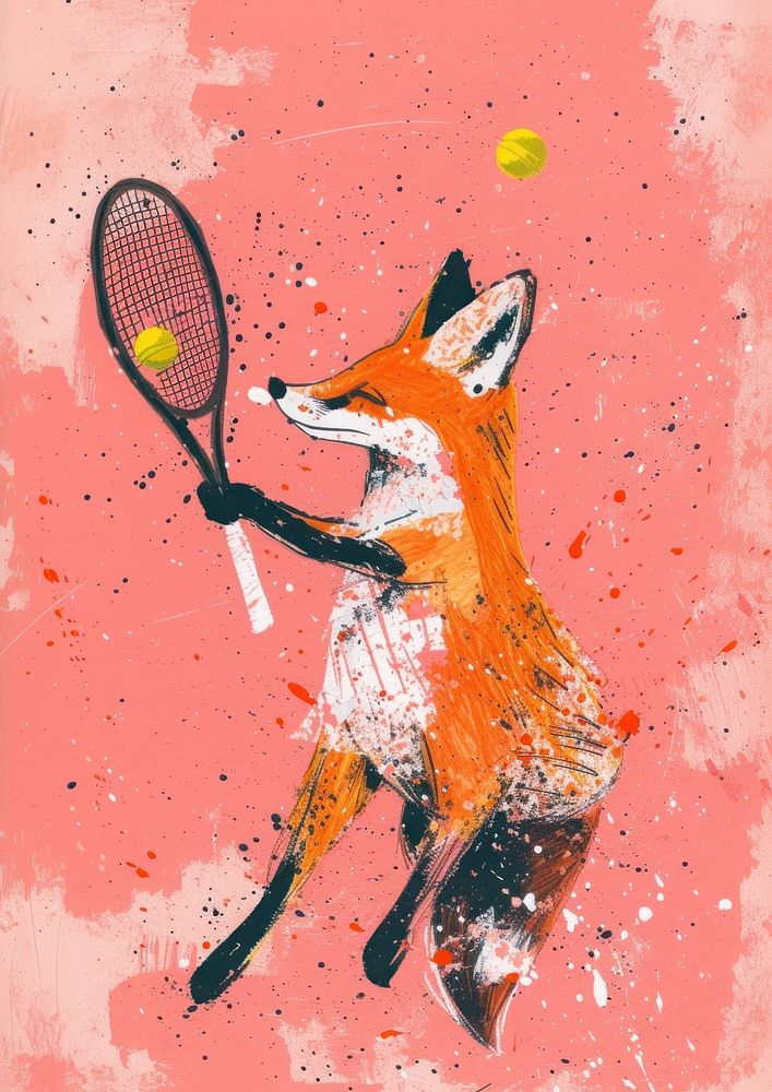 Fox playing tennis sports art | Free Photo Illustration - rawpixel