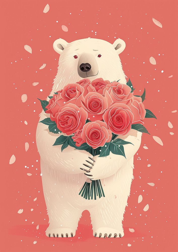 polar bear holds large bouquet | Premium Photo Illustration - rawpixel
