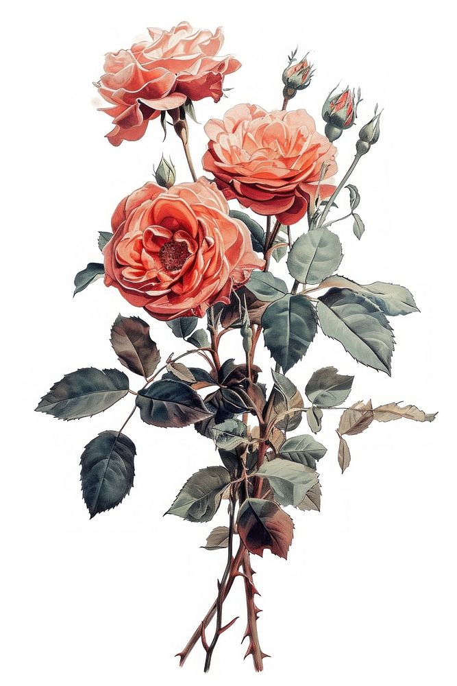 japanese roses flower plant art. | Premium Photo Illustration - rawpixel