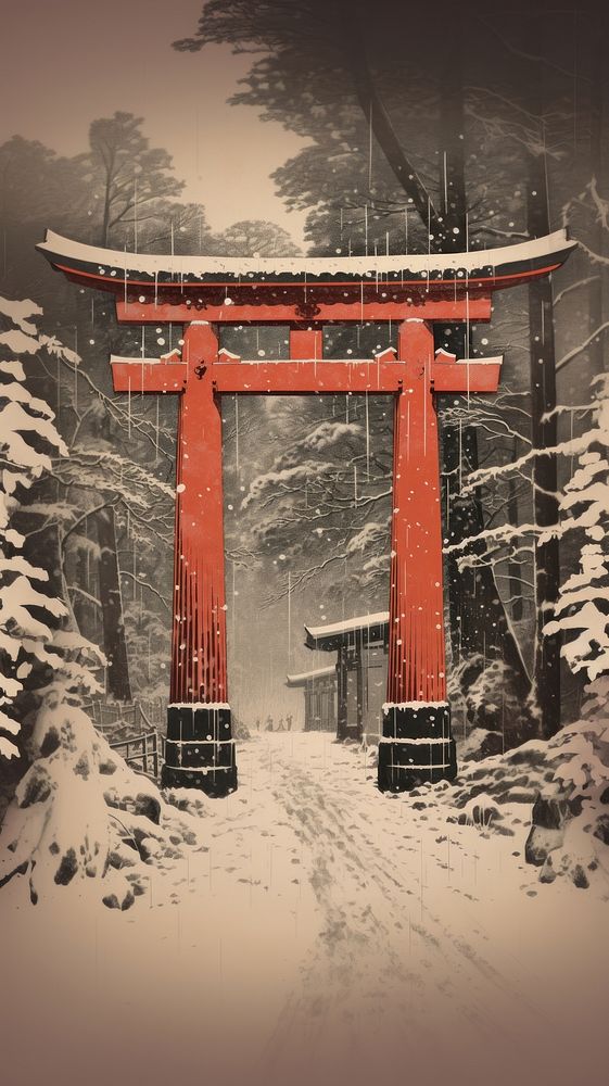 Gate snowing tree architecture. | Free Photo Illustration - rawpixel