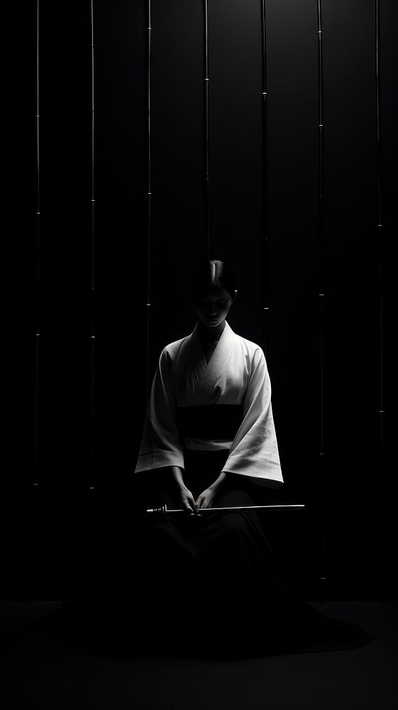 Photography samurai sitting black white. | Free Photo - rawpixel