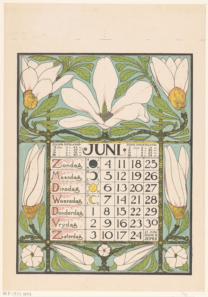 Kalenderblad voor juni 1899 (1898) | Free Photo Illustration - rawpixel