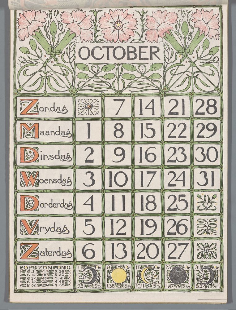 Kalenderblad oktober 1900 (1900) Theo | Free Photo Illustration - rawpixel