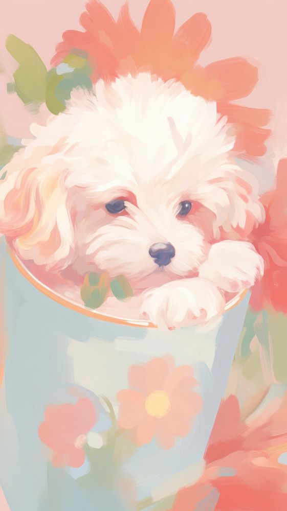 Puppy cup drawing mammal animal | Free Photo Illustration - rawpixel