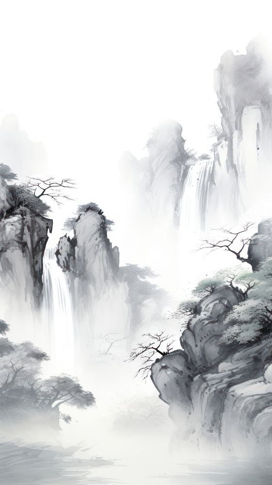 Waterfall backgrounds outdoors drawing. | Free Photo Illustration ...