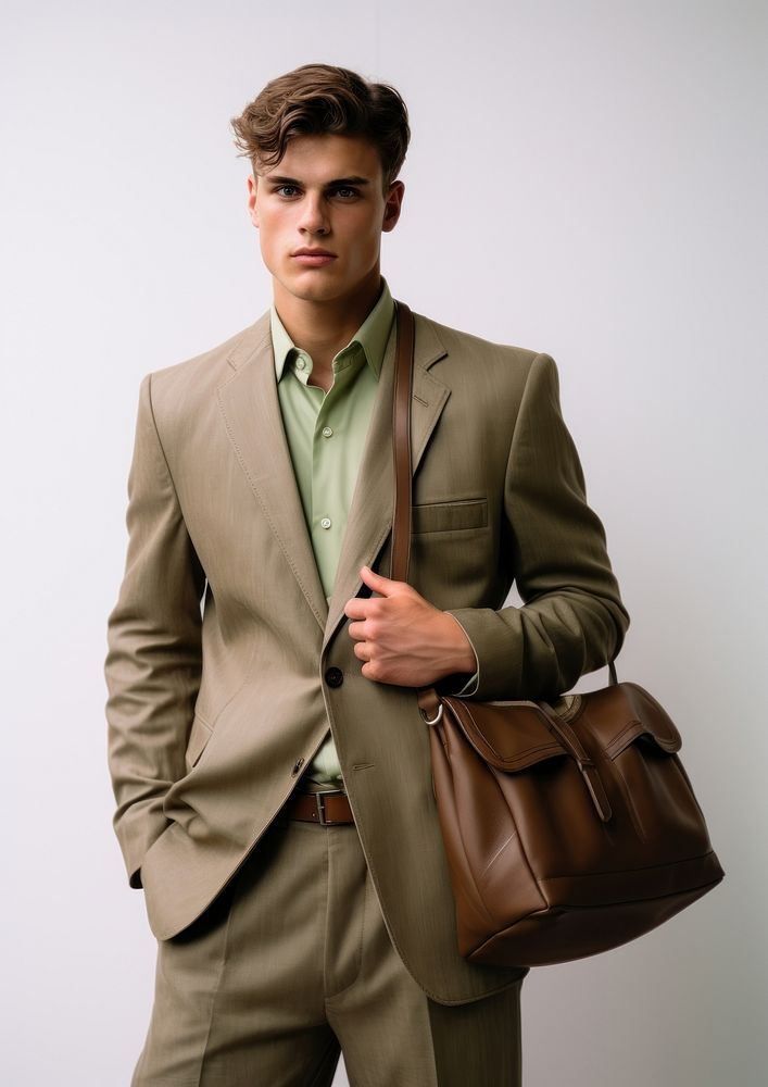 Man model brown suit bag | Free Photo - rawpixel