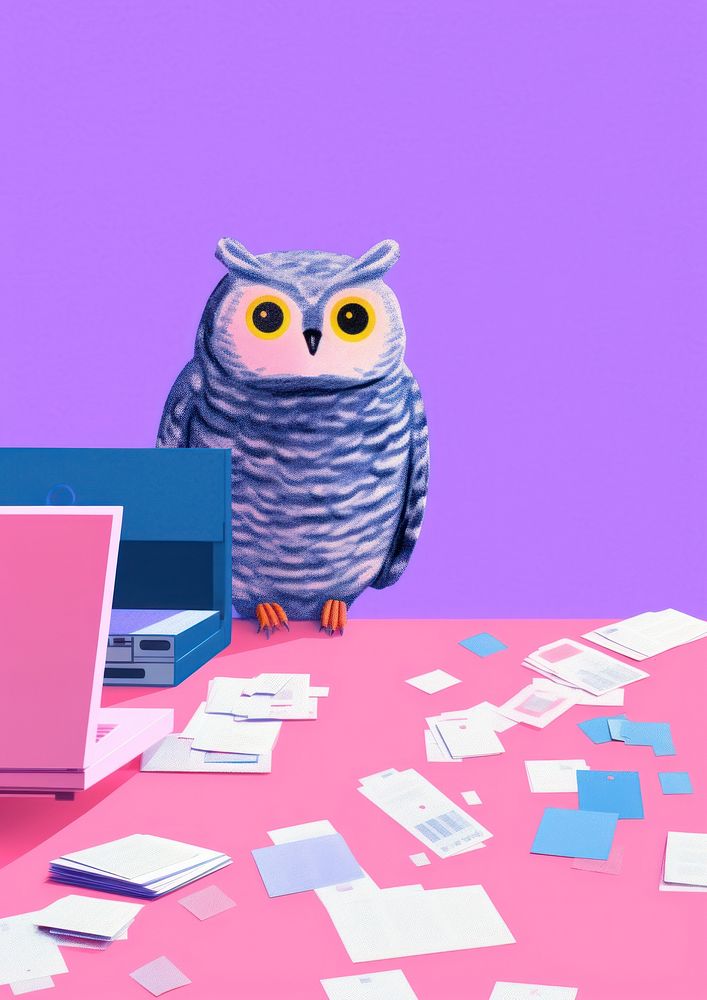 Cute owl using computer animal | Free Photo Illustration - rawpixel