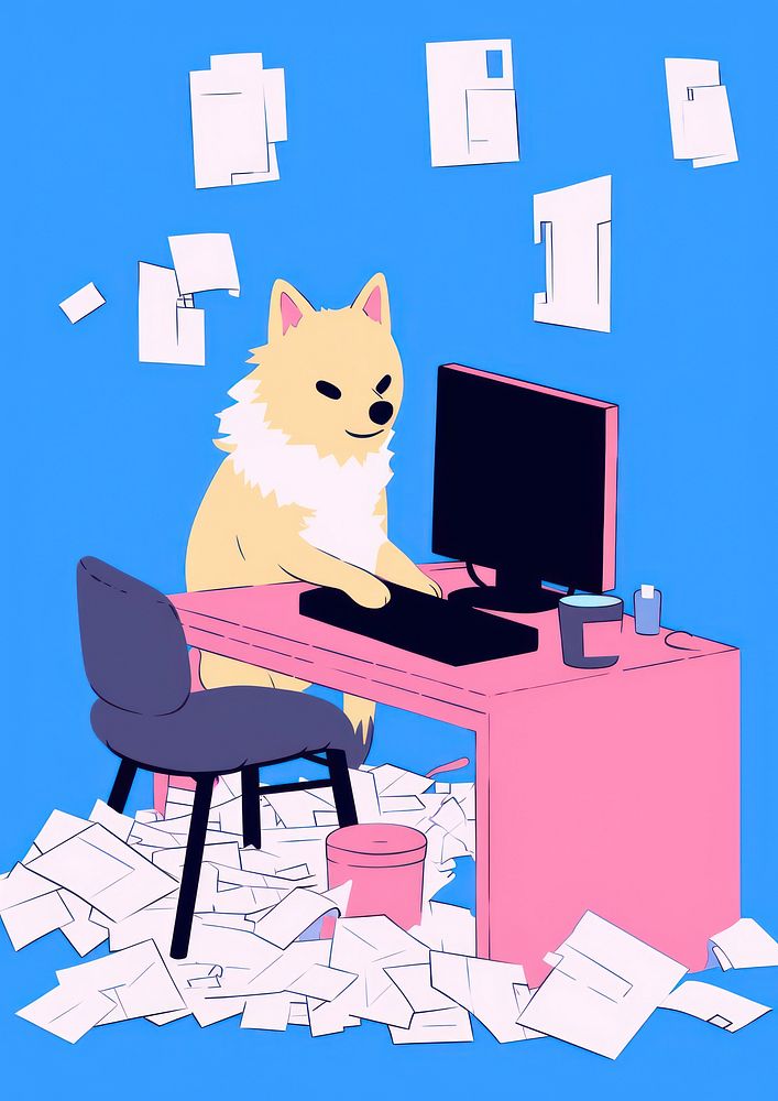 Cute dog using computer furniture | Free Photo Illustration - rawpixel