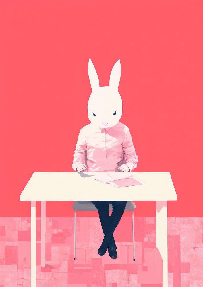 Rabbit doing homework Risograph furniture | Premium Photo Illustration ...