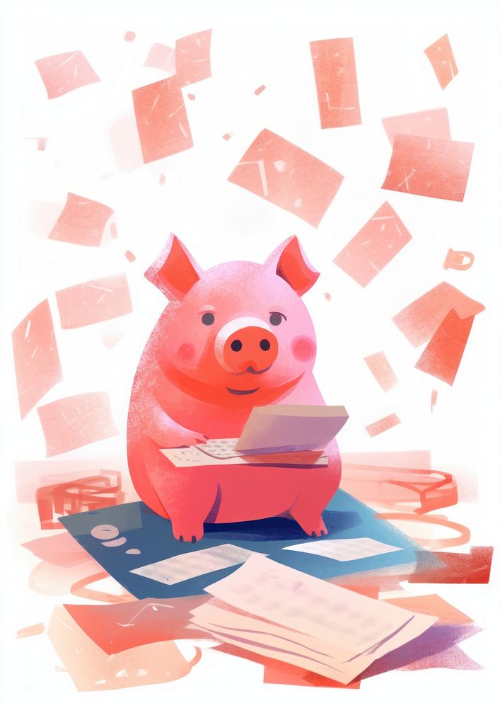 Pig doing homework Risograph mammal | Free Photo Illustration - rawpixel