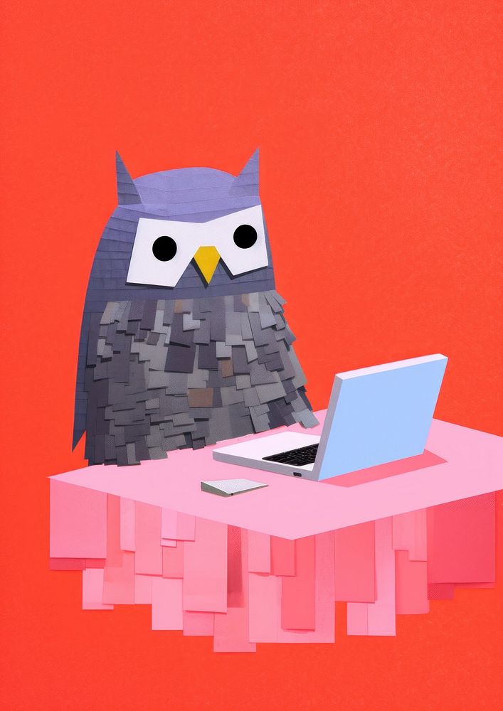 Cute owl using computer laptop | Free Photo Illustration - rawpixel