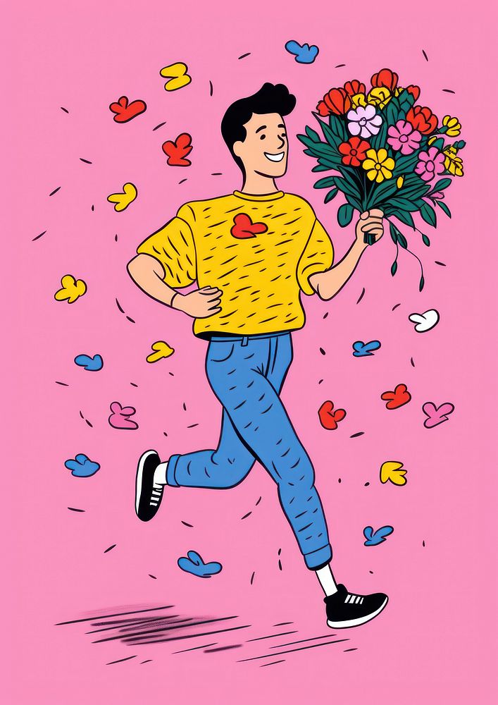 Man holding bunch flowers cartoon | Premium Photo Illustration - rawpixel