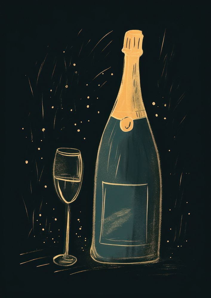 Chalk style champagne bottle glass | Free Photo Illustration - rawpixel