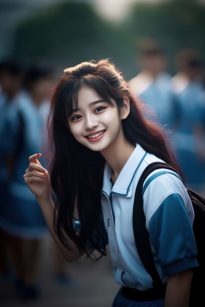 Highschool chinese Student girl smile | Free Photo - rawpixel