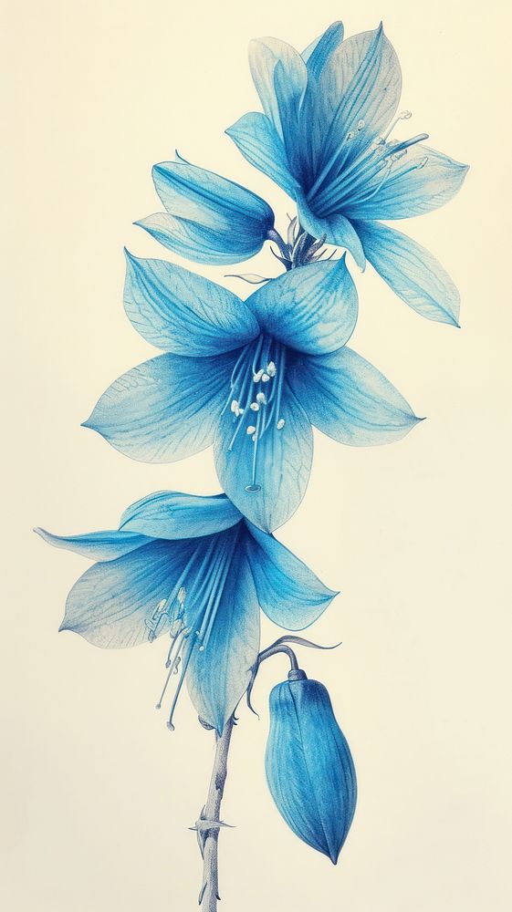 Blue flower drawing sketch petal. | Free Photo Illustration - rawpixel