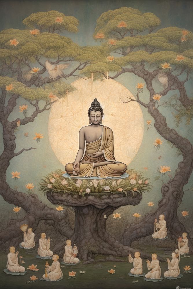 Buddha bodhi tree art painting | Premium Photo Illustration - rawpixel