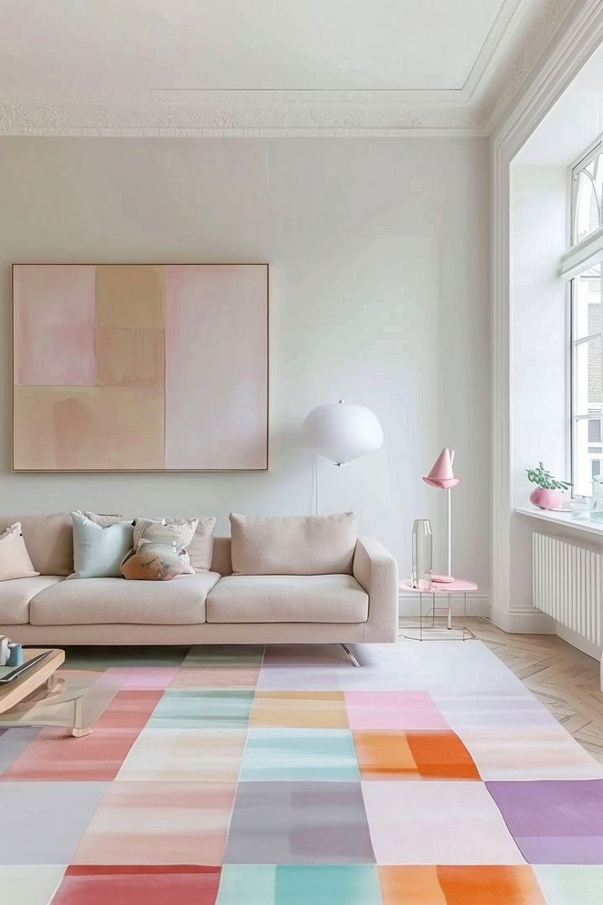 Pastel check pattern rug furniture | Premium Photo - rawpixel
