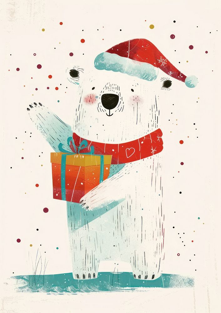 Happy Polar Bear Celebrating Christmas Premium Photo Illustration