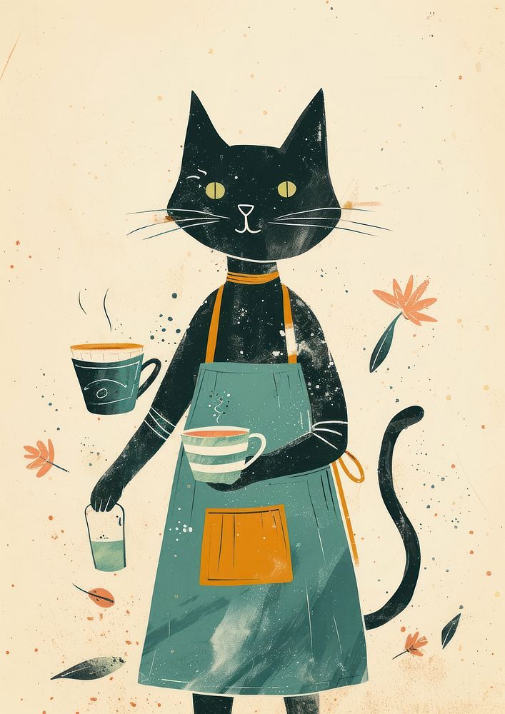 Barista cat person character art | Free Photo Illustration - rawpixel