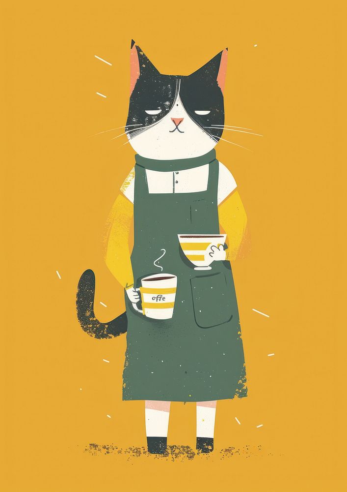 Barista cat person character mammal | Free Photo Illustration - rawpixel