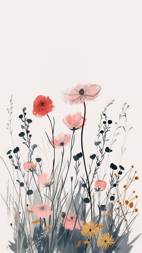 Wallpaper aesthetic drawing flower sketch. | Free Photo Illustration ...