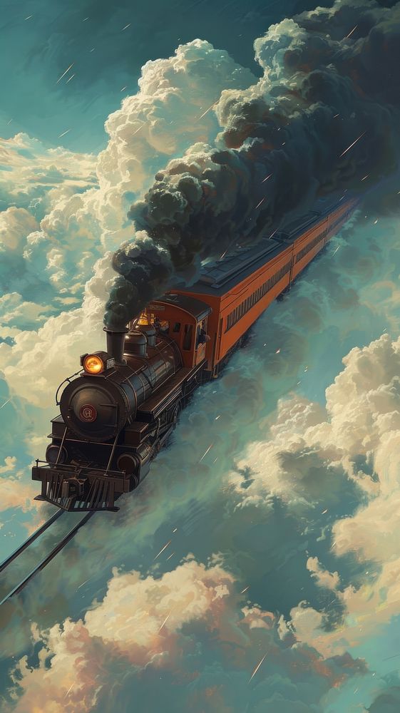 Minimal space Train running sky | Free Photo Illustration - rawpixel