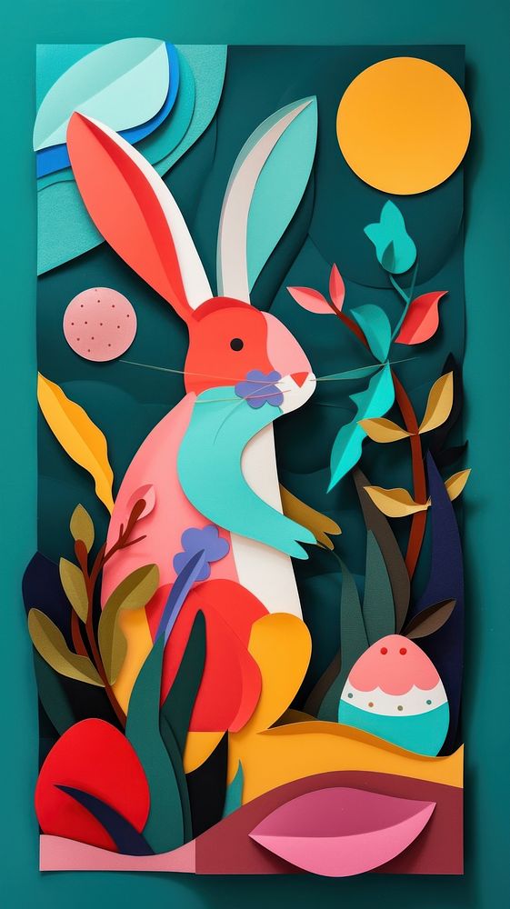 Paper collage rabbit painting easter | Premium Photo Illustration ...