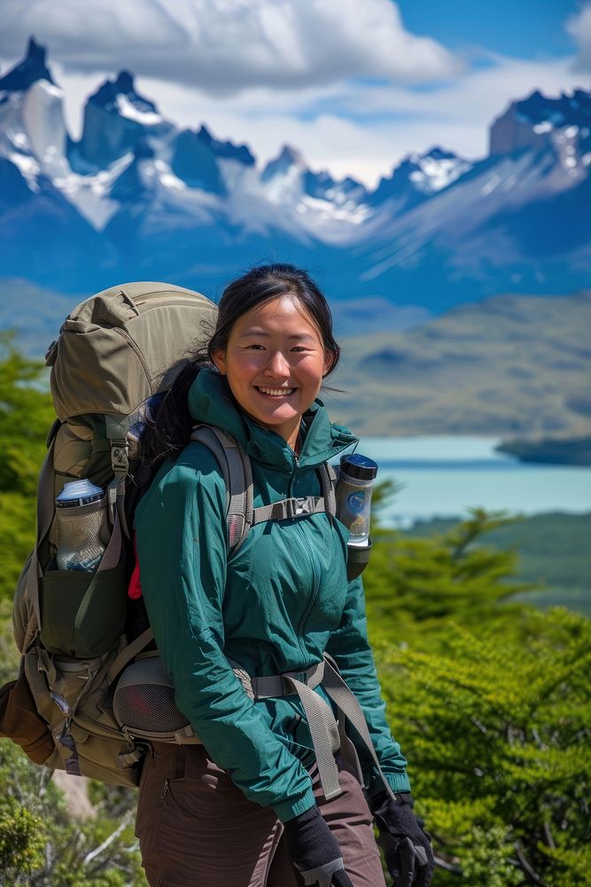 Asian woman hiking patagonia backpacking | Free Photo - rawpixel