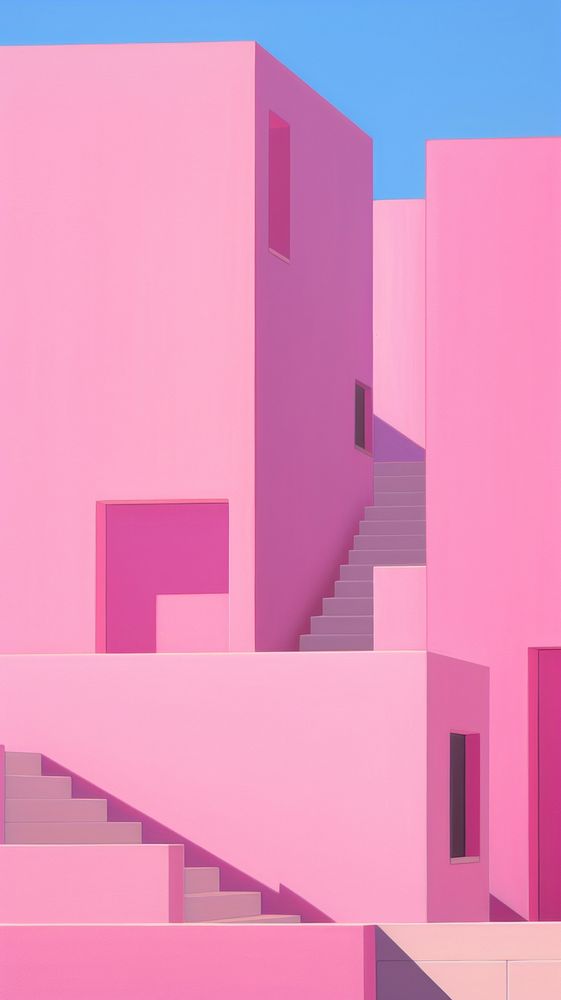 Pink building wallpaper architecture staircase | Premium Photo ...