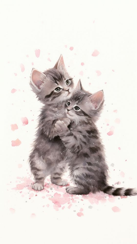 Cute cats hugging drawing mammal | Free Photo Illustration - rawpixel