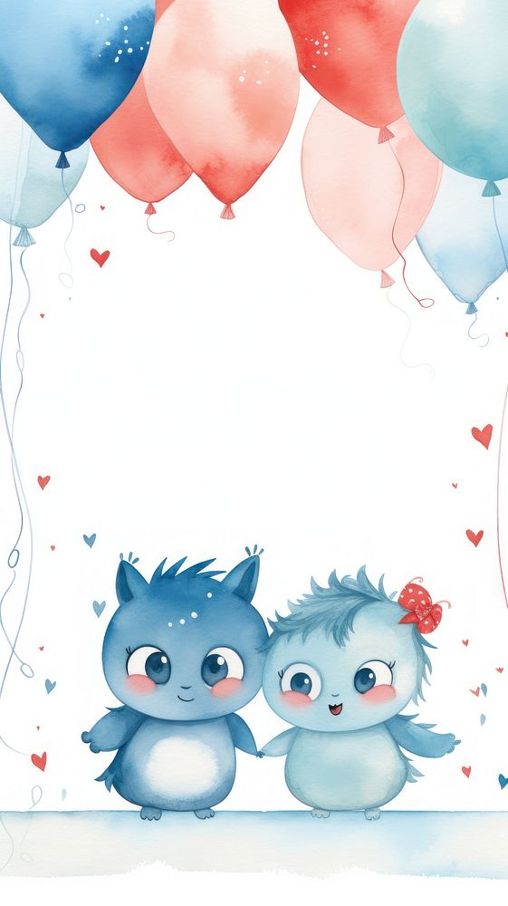 Cute monsters hugging balloon togetherness | Free Photo Illustration ...