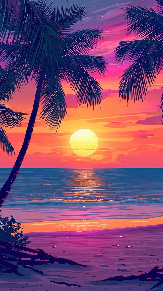 Tropical sunset beach tree. | Free Photo Illustration - rawpixel