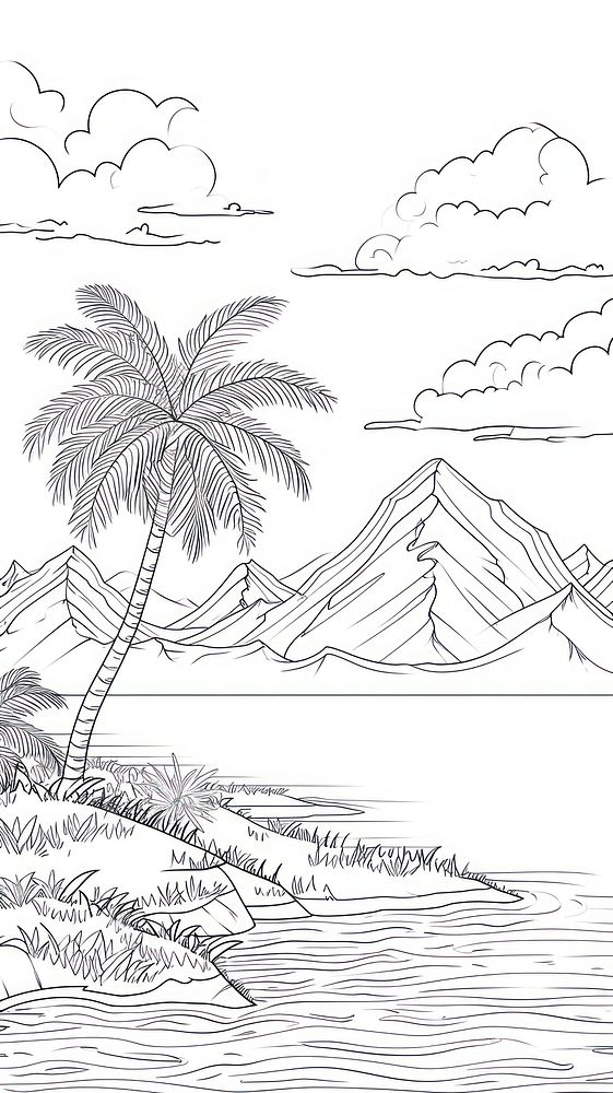 Tropics drawing nature landscape. | Free Photo Illustration - rawpixel