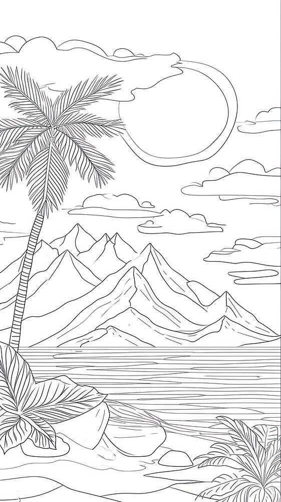 Tropics drawing tree landscape | Free Photo Illustration - rawpixel
