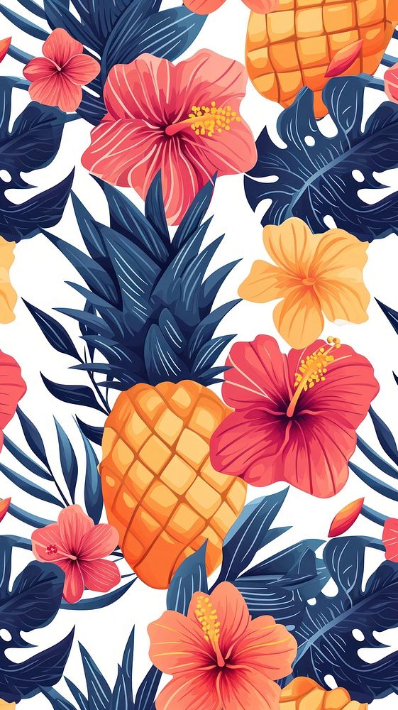 Tropical pineapple pattern hibiscus. | Premium Photo Illustration ...
