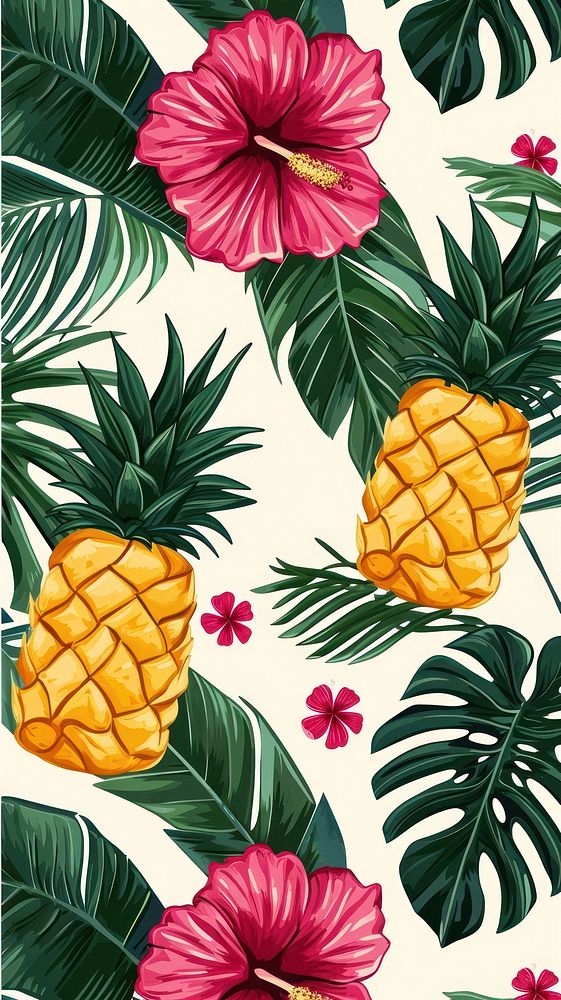 Tropical pineapple hibiscus pattern. | Free Photo Illustration - rawpixel