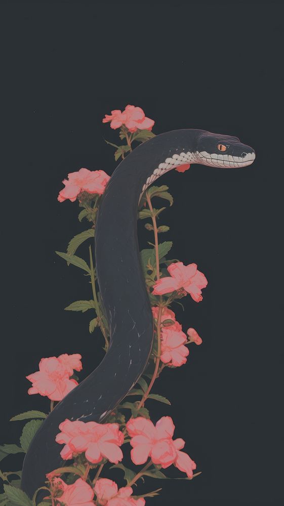 Black snake and flowers reptile | Free Photo Illustration - rawpixel