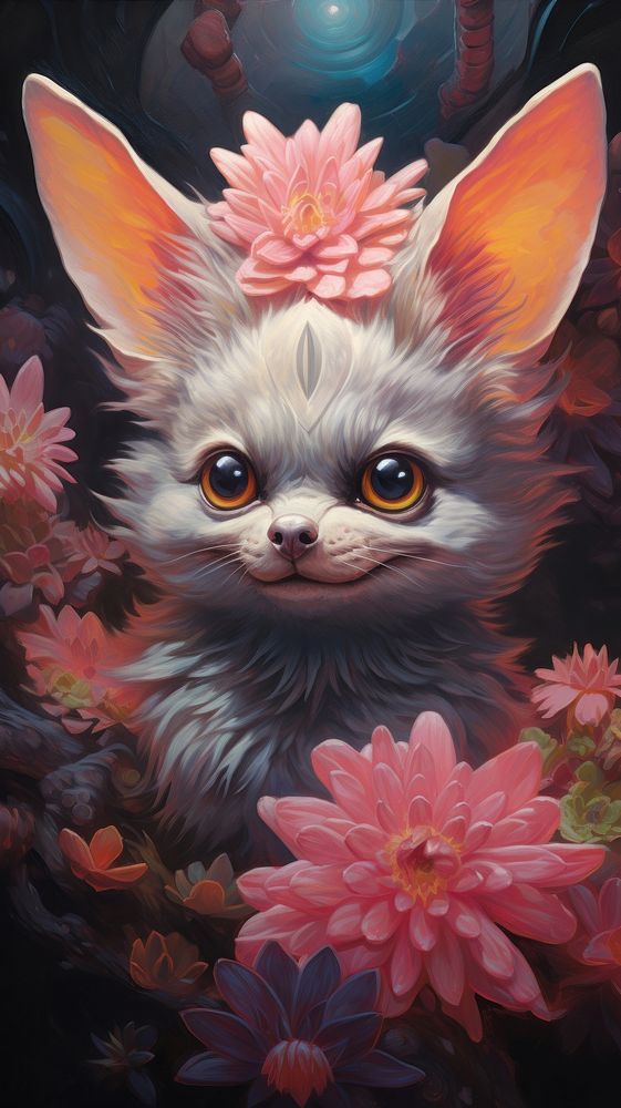 happy furry creature flower art | Free Photo Illustration - rawpixel