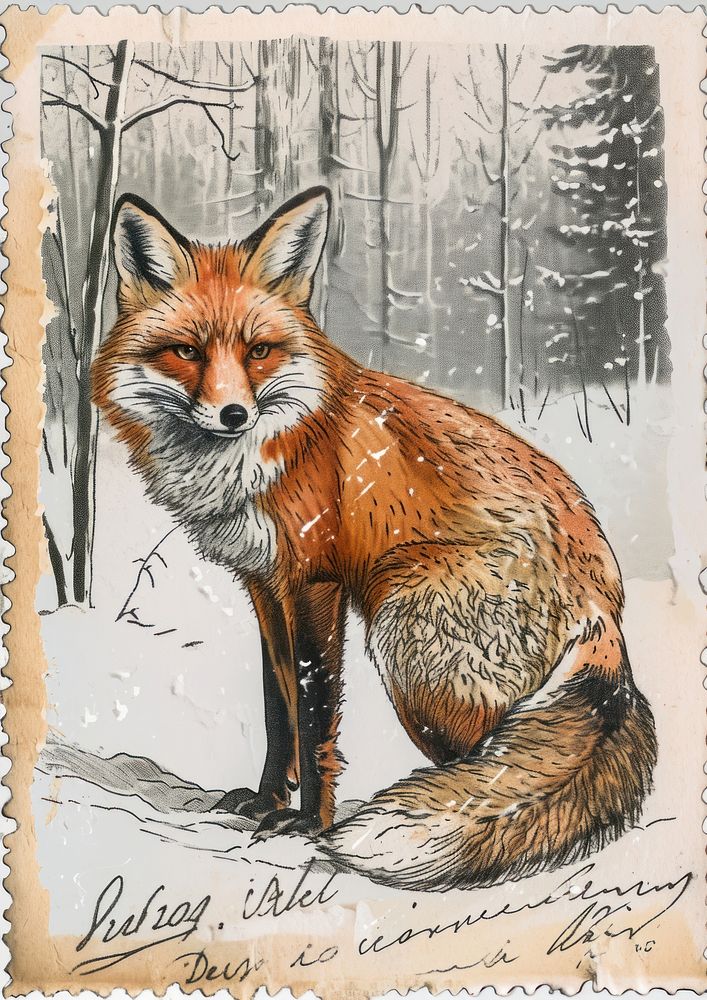 Vintage postage stamp fox wildlife | Free Photo Illustration - rawpixel