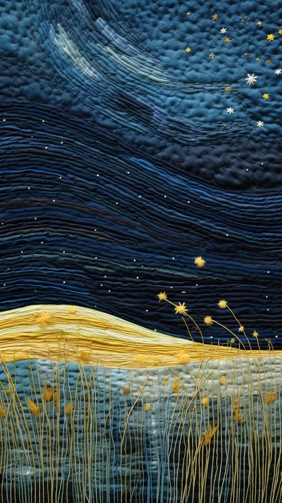 Embroidery starry sky meadow landscape | Premium Photo Illustration ...