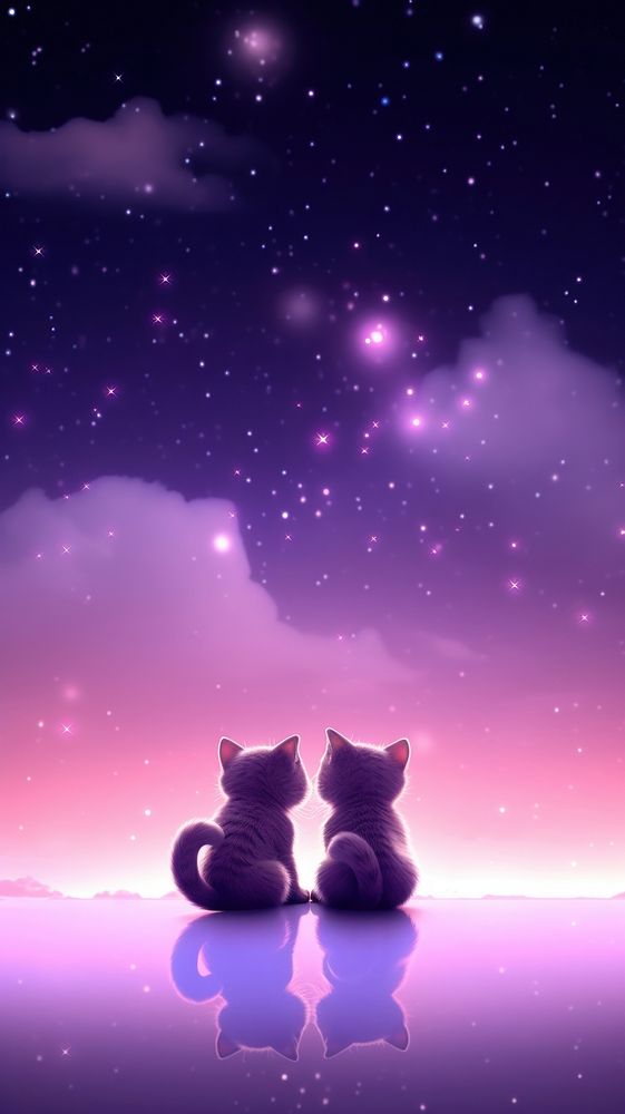 Cute two cat purple nature | Free Photo Illustration - rawpixel
