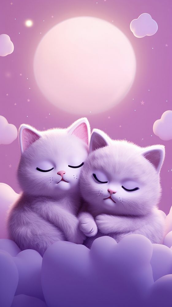 Cute two cat purple cartoon | Premium Photo Illustration - rawpixel