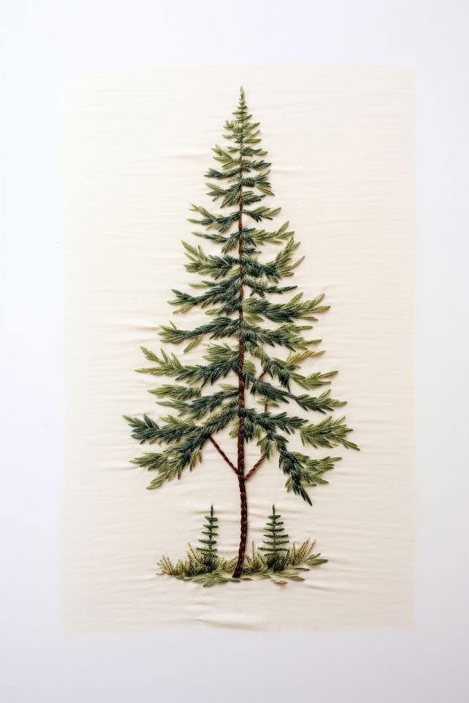 White fabric embroidery pine tree | Premium Photo - rawpixel