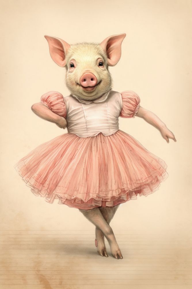 Pig character ballet dancing animal | Free Photo Illustration - rawpixel